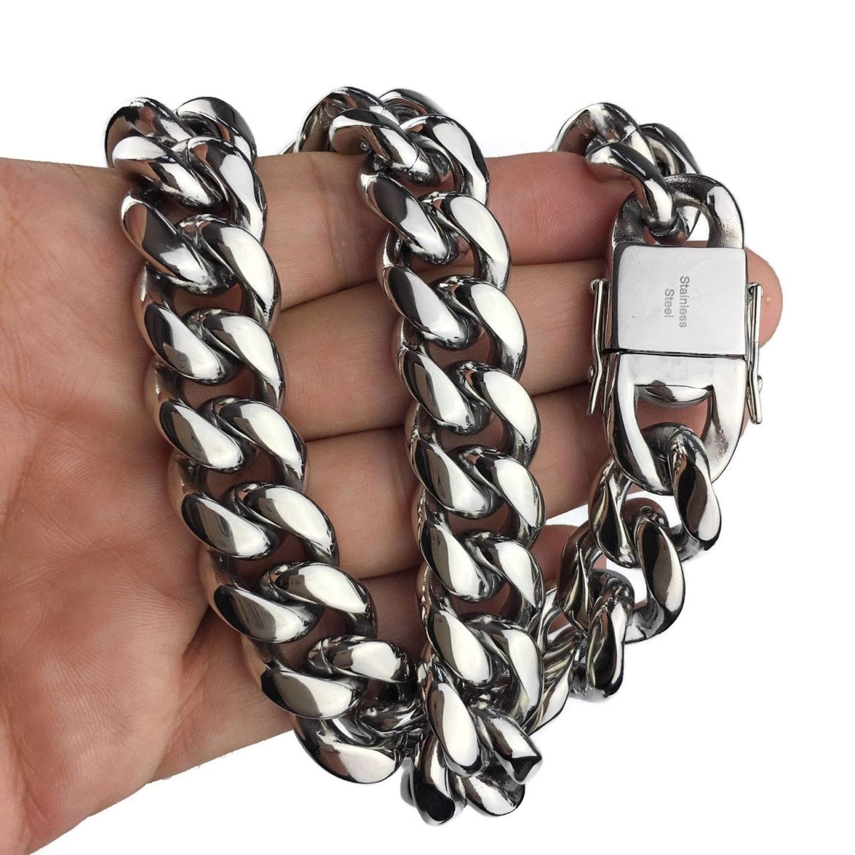Silver 316L Stainless Steel 20" x 18MM Cuban Link Chain Necklace