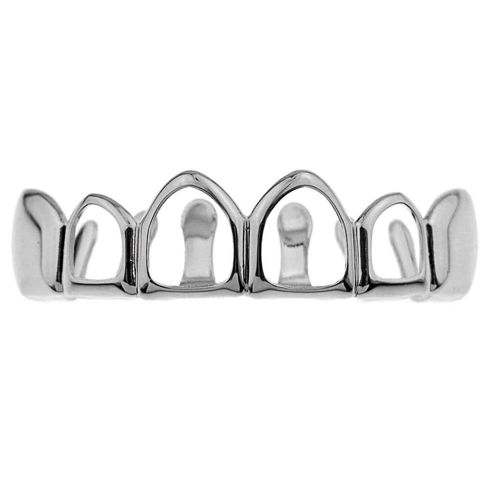 Silver 4 Open Face Top Teeth Grillz