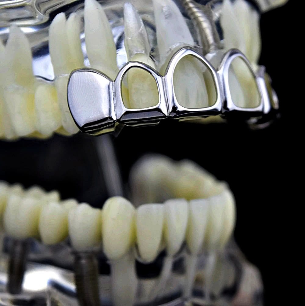 Silver 4 Open Face Top Teeth Grillz