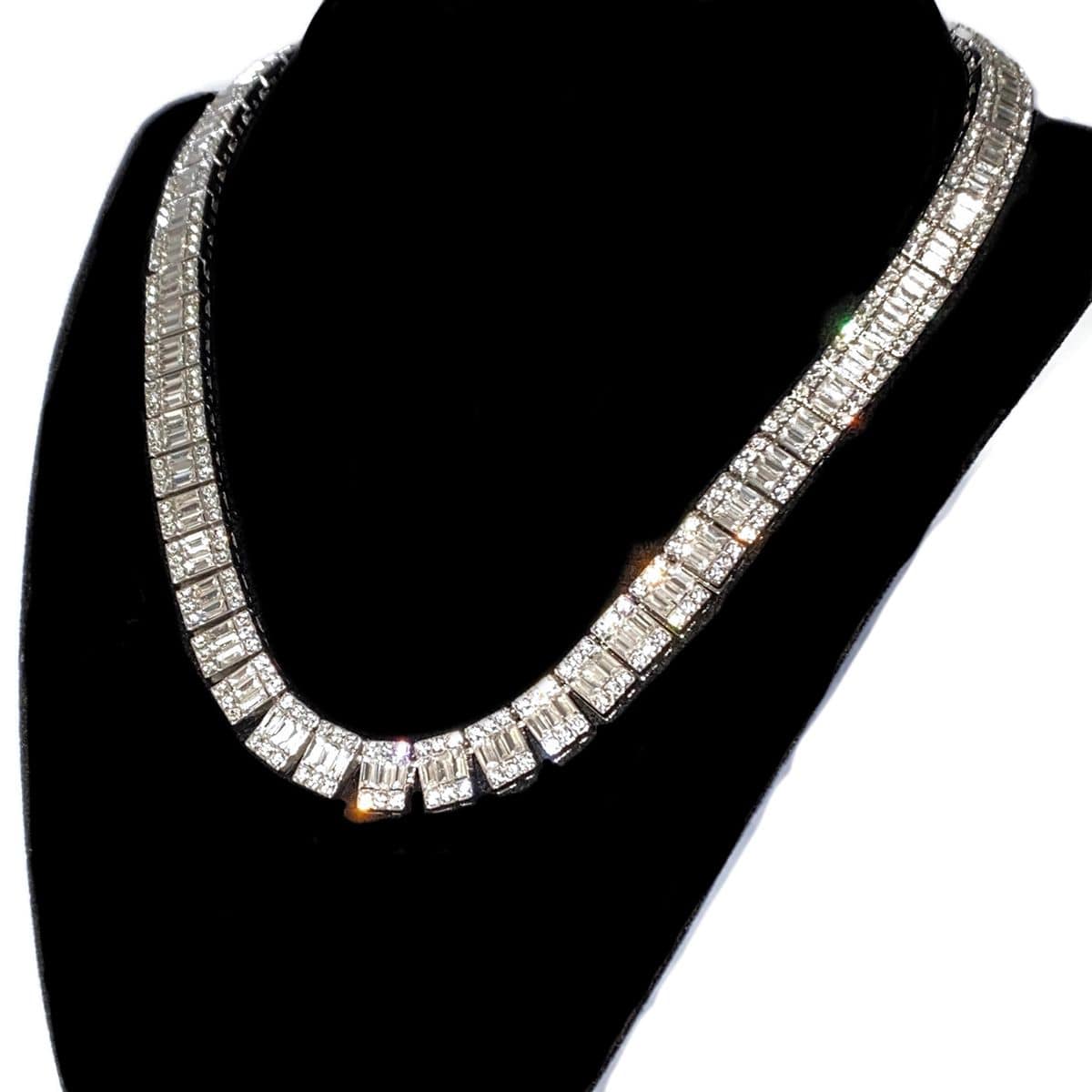 Silver Tone Baguette Chain Necklace 10MM 18" Inch