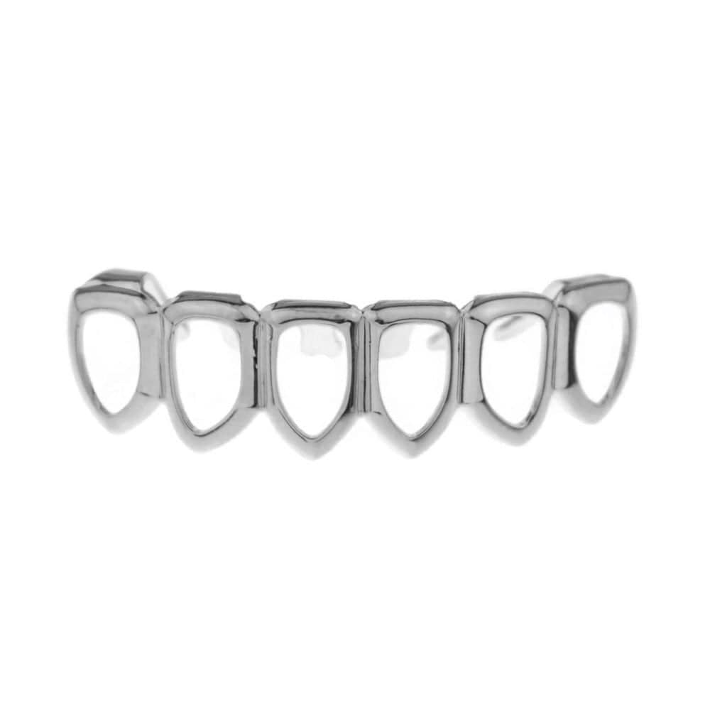 Silver Tone 6 Open Face Hollow Bottom Teeth Grillz