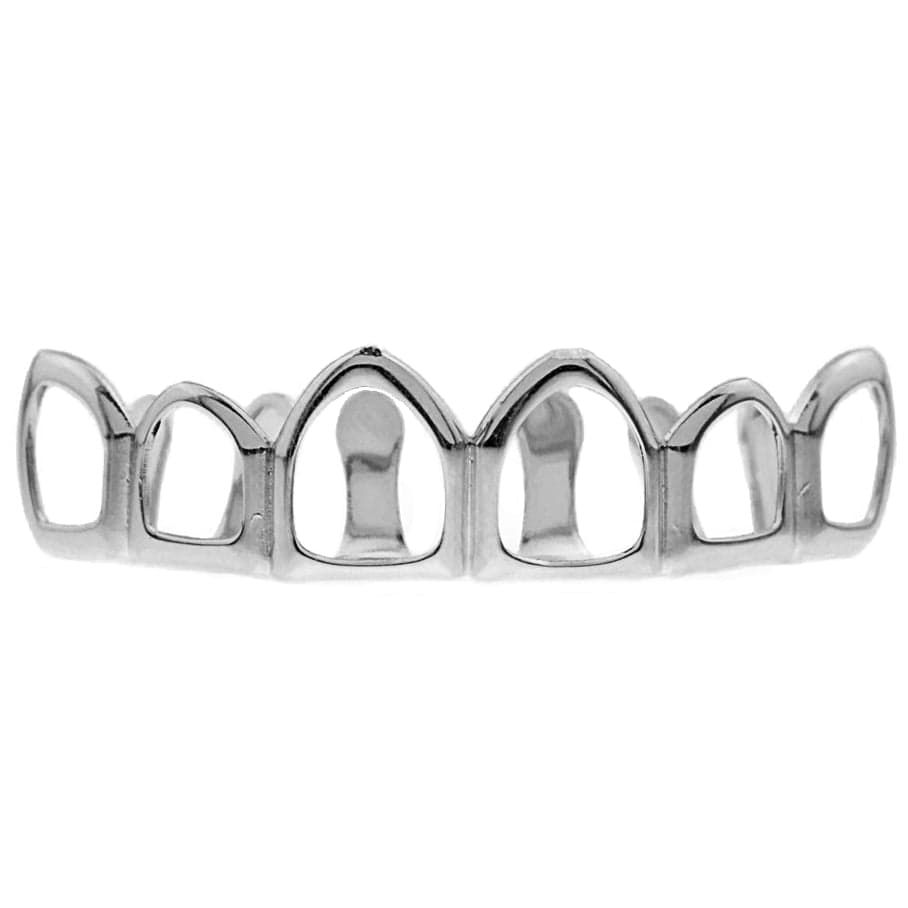 Silver Tone 6 Open Face Top Teeth Grillz