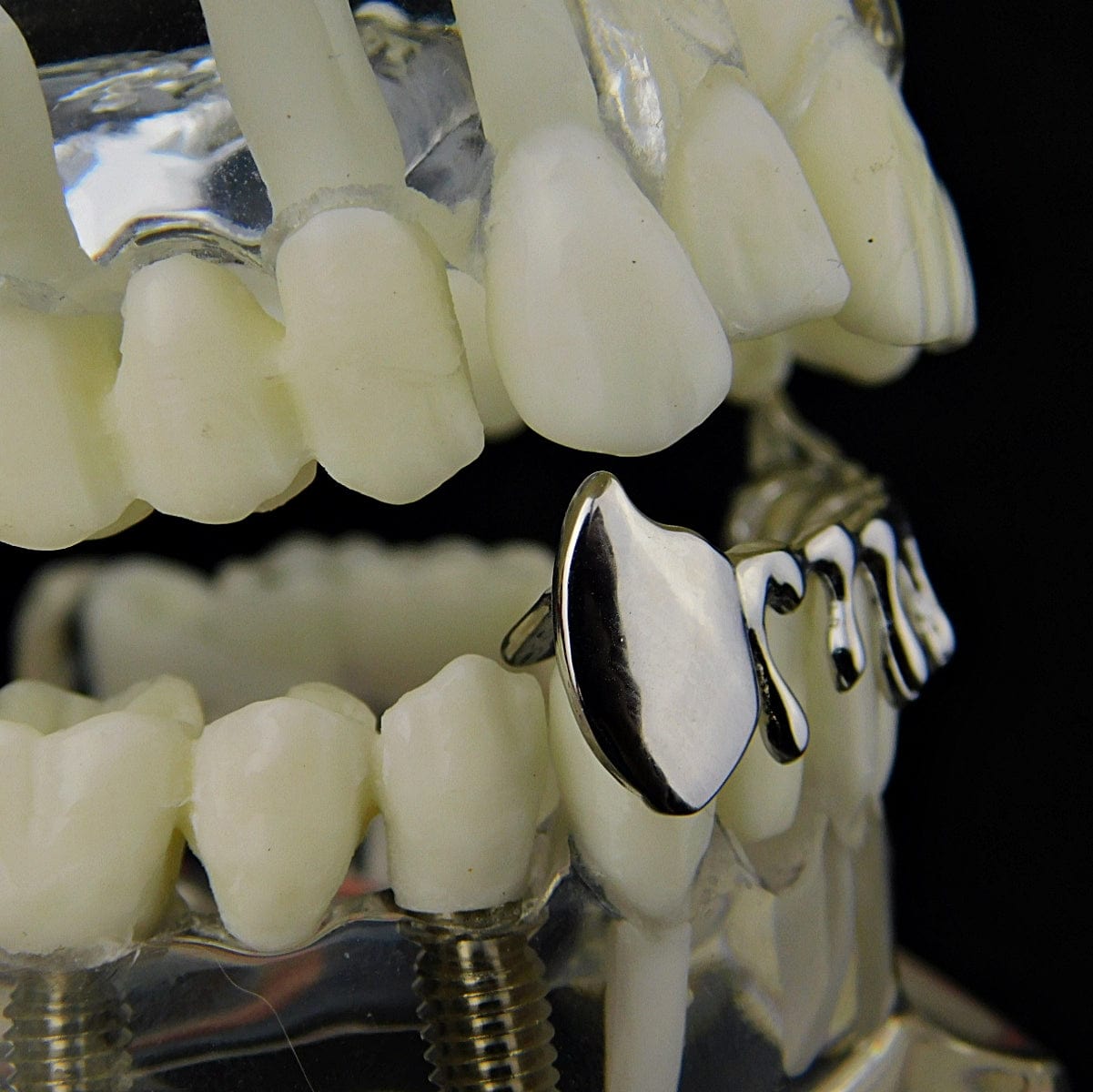 Silver Tone Drip Bottom Teeth Vampire Fangs Grillz