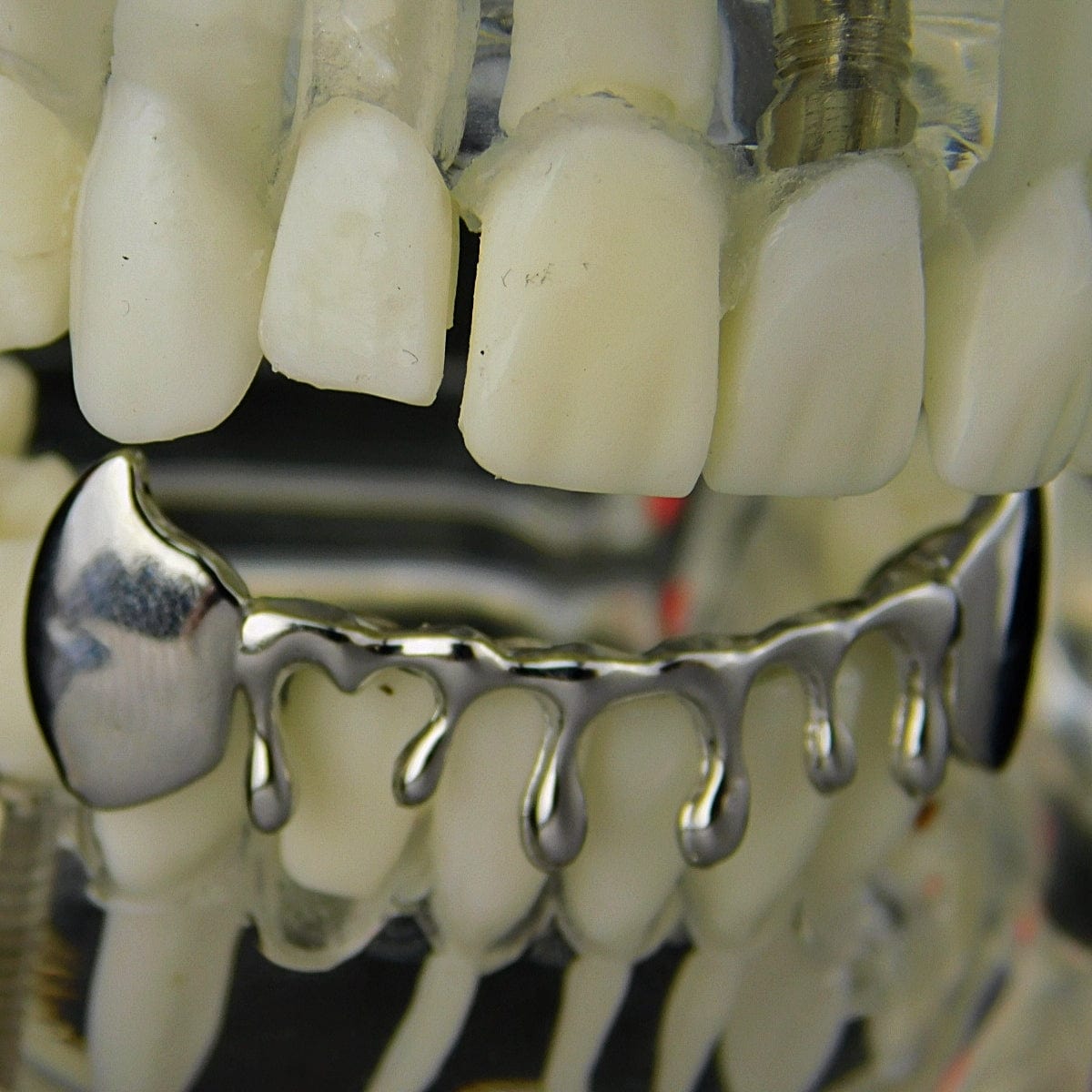 Silver Tone Drip Bottom Teeth Vampire Fangs Grillz