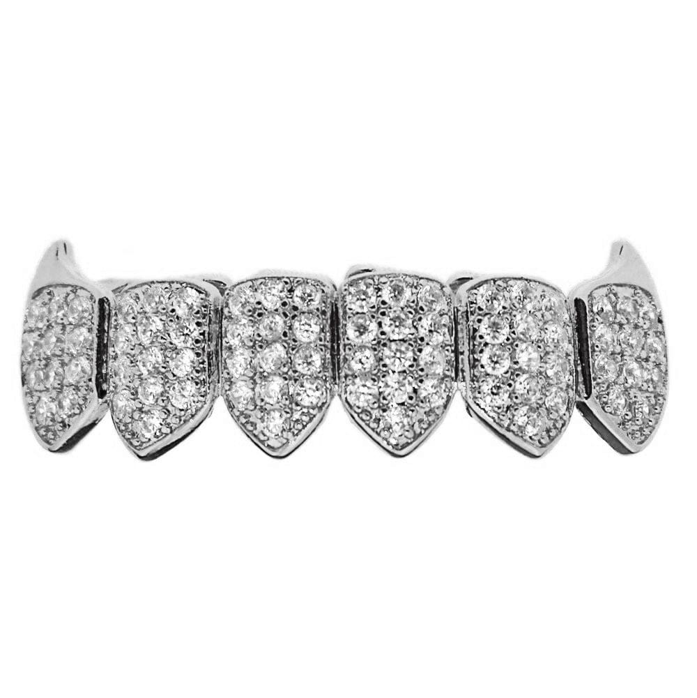 Silver CZ Bottom Teeth Fang Grillz
