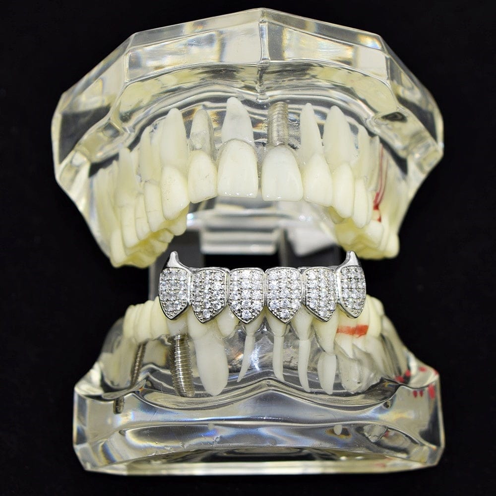 Silver CZ Bottom Teeth Fang Grillz