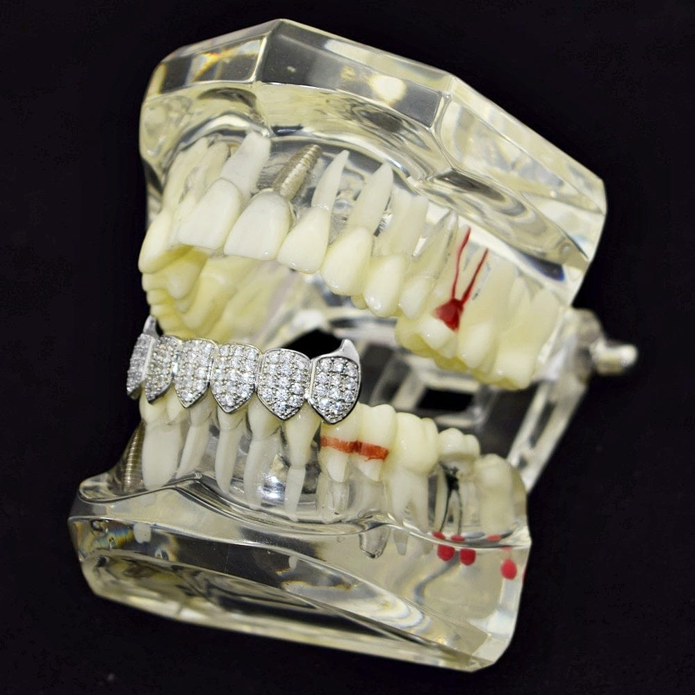 Silver CZ Bottom Teeth Fang Grillz
