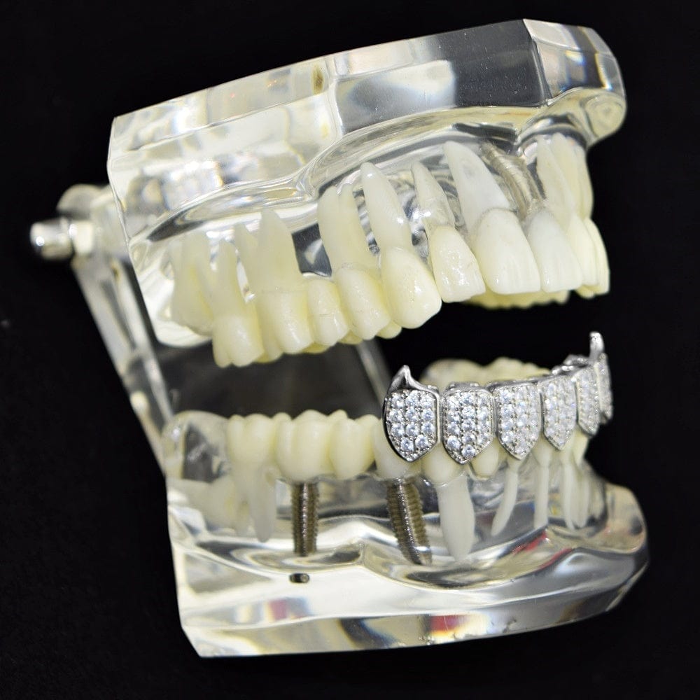 Silver CZ Bottom Teeth Fang Grillz