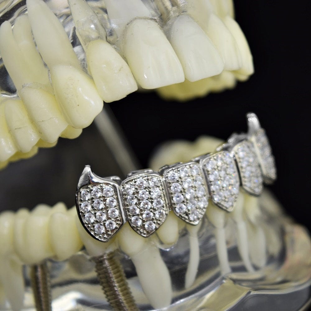 Silver CZ Bottom Teeth Fang Grillz
