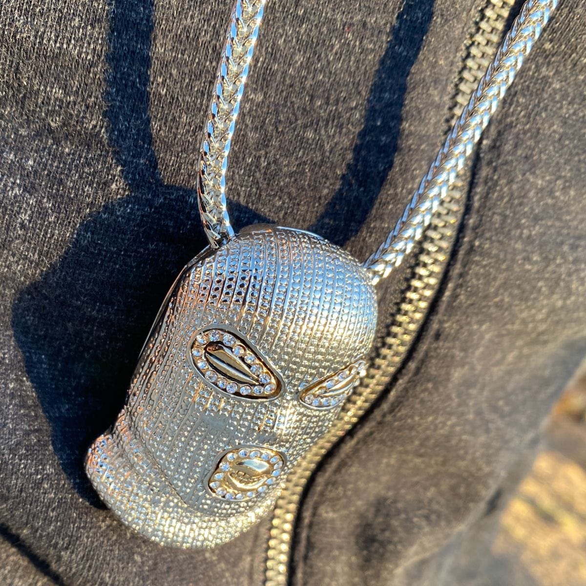 Silver Tone Masked Goon Man 36" Franco Chain Necklace