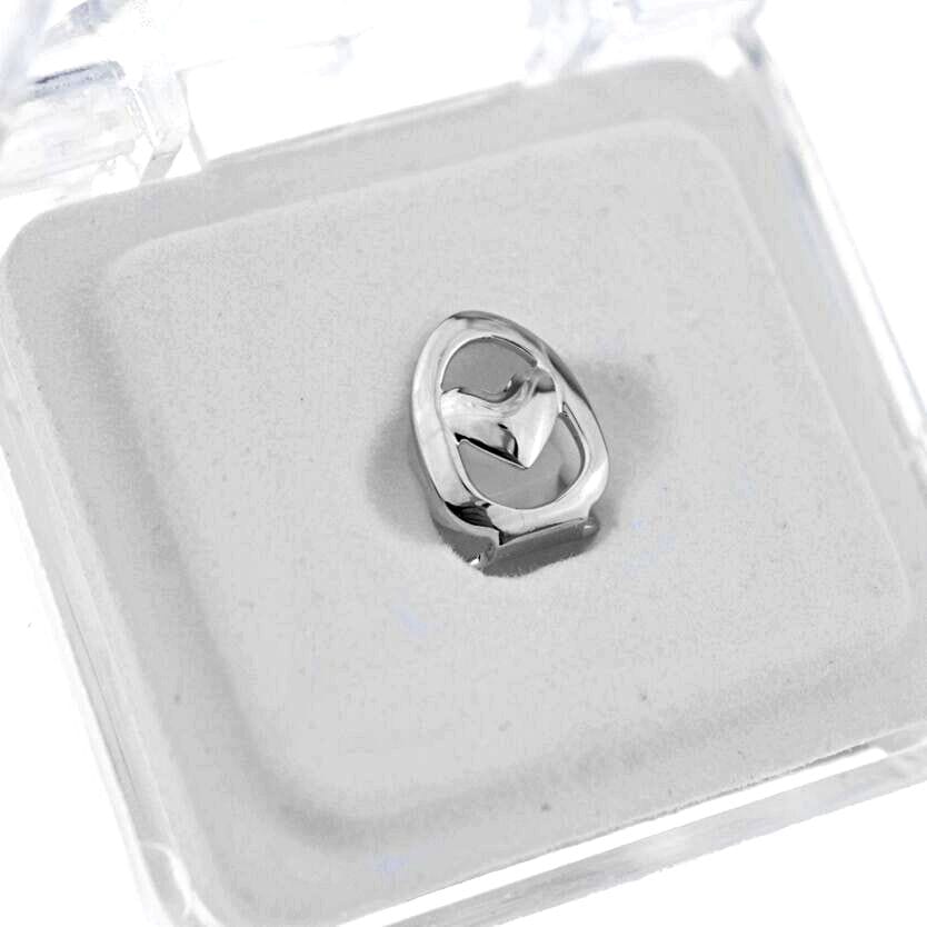 Silver Tone Open Heart Top Tooth Single Cap
