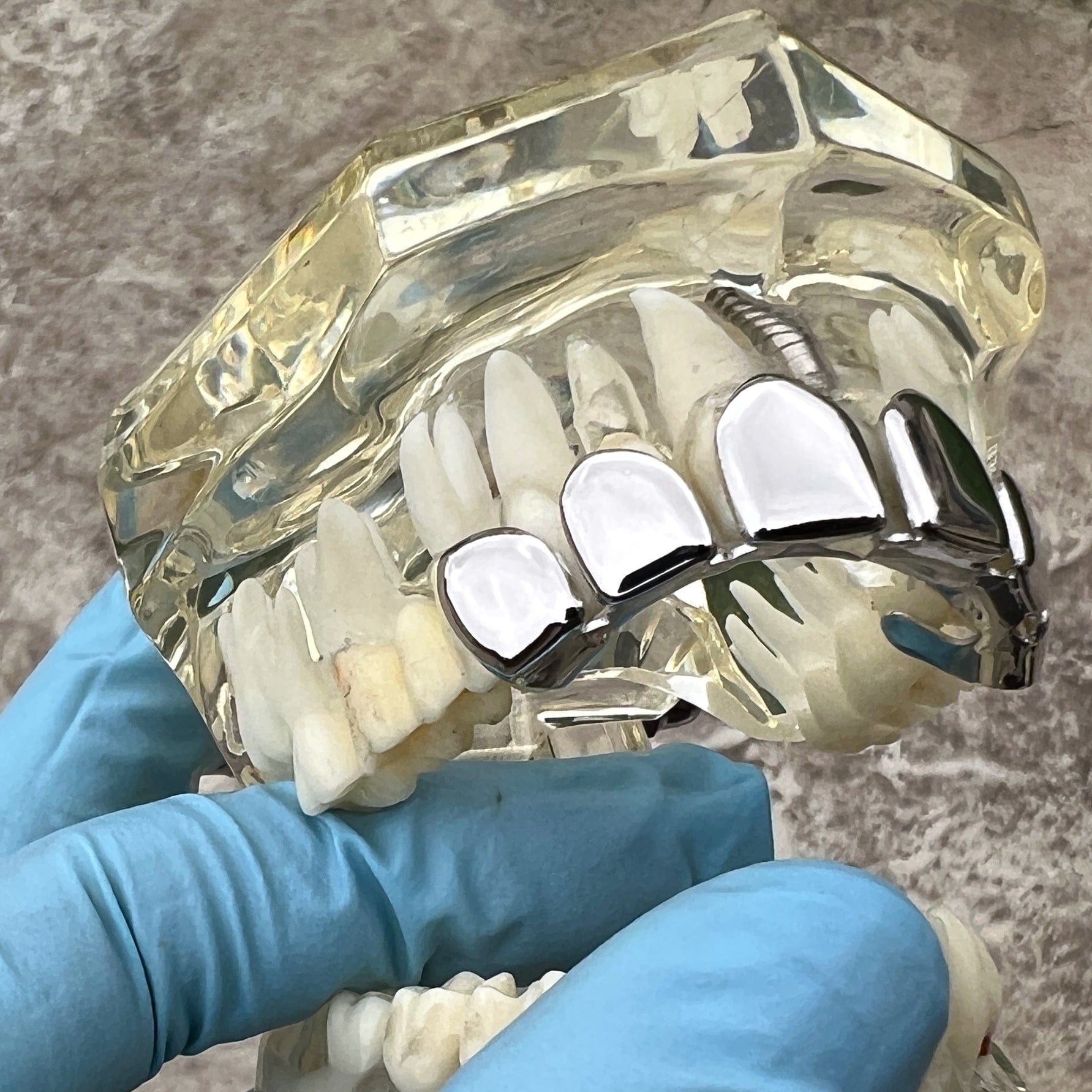 Silver Tone Permanent Cut Perm Cuts Top Teeth Pre-Made Grillz