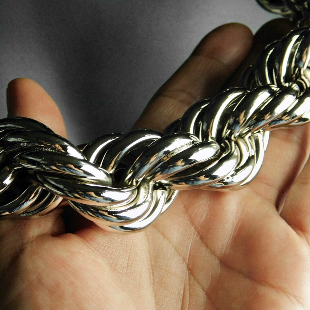 Mens Silver Tone Rope Chain Necklace 30mm Thick x 30" Inch