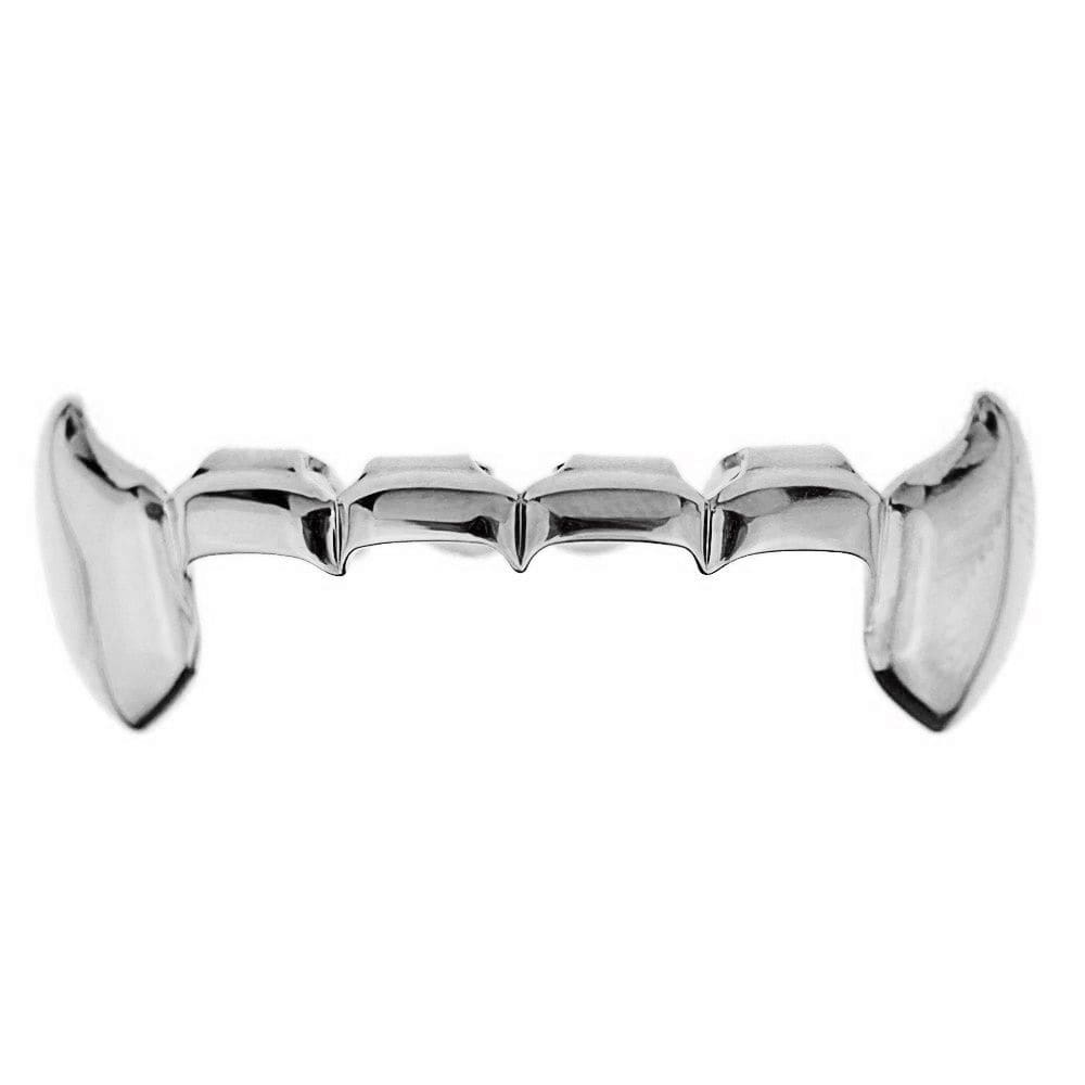 Silver Tone Slim Bar Bottom Vampire Fangs Teeth Grillz