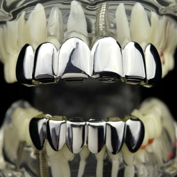 Silver Tone Teeth Plain Teeth Grillz Set