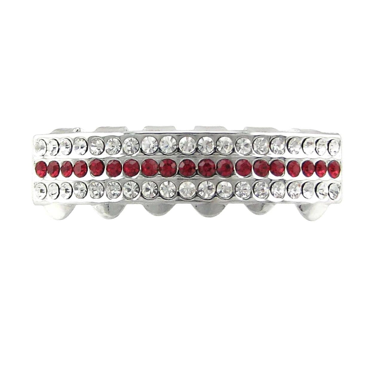 Silver Tone Three Row Red Iced Bottom Grillz