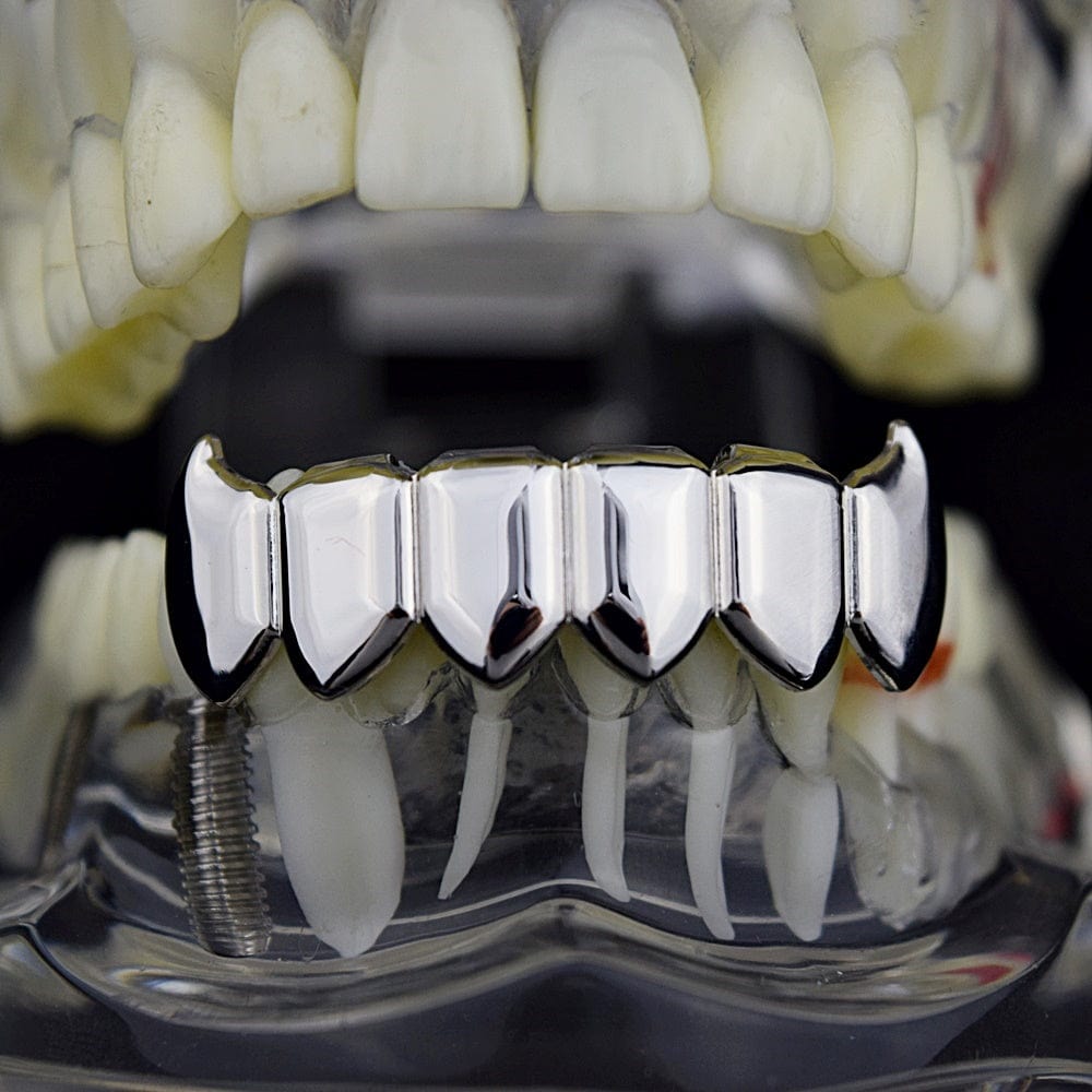 Silver Tone Vampire Fangs Teeth Bottom Grillz