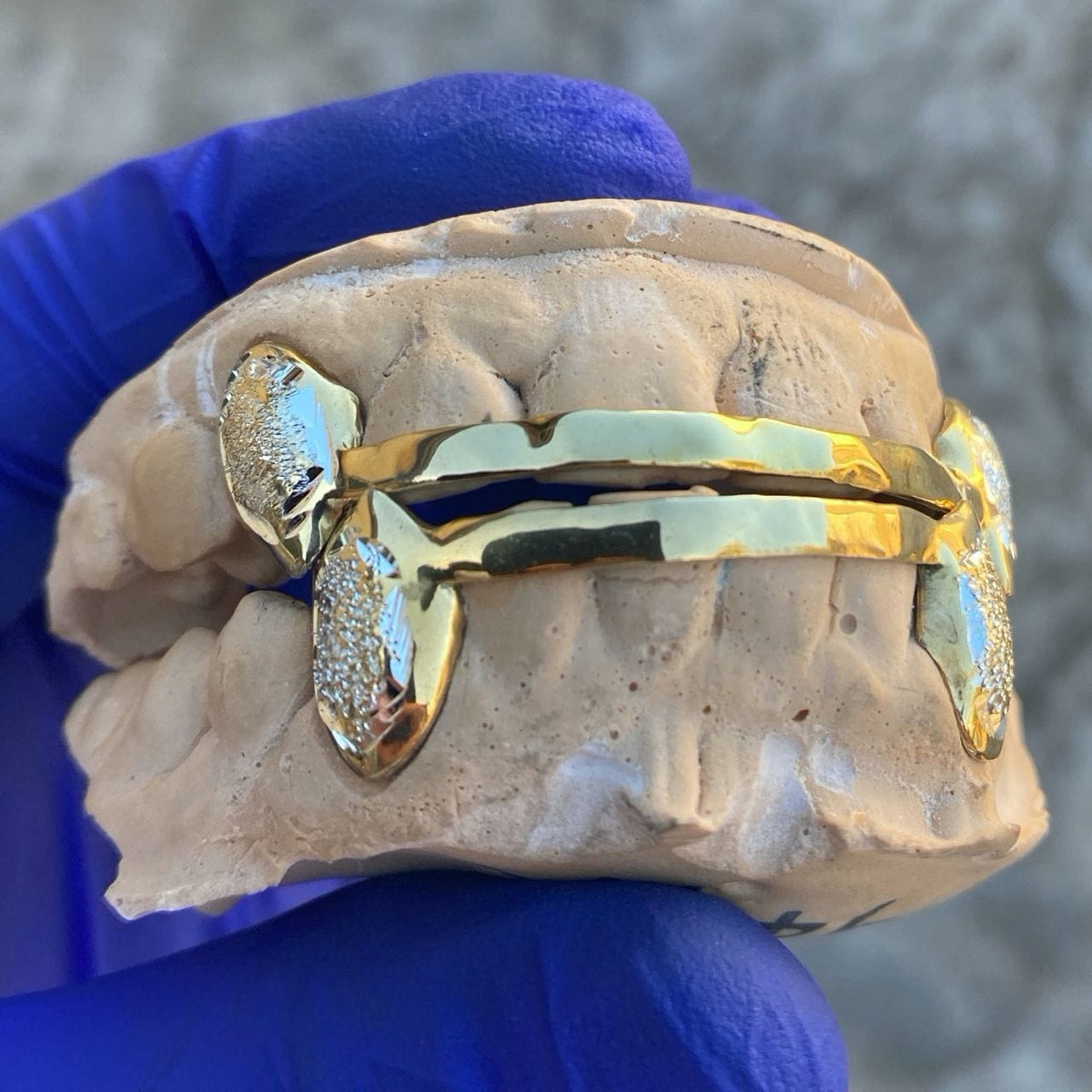Solid 10K Gold Diamond Dust Vampire Fang Custom Grillz
