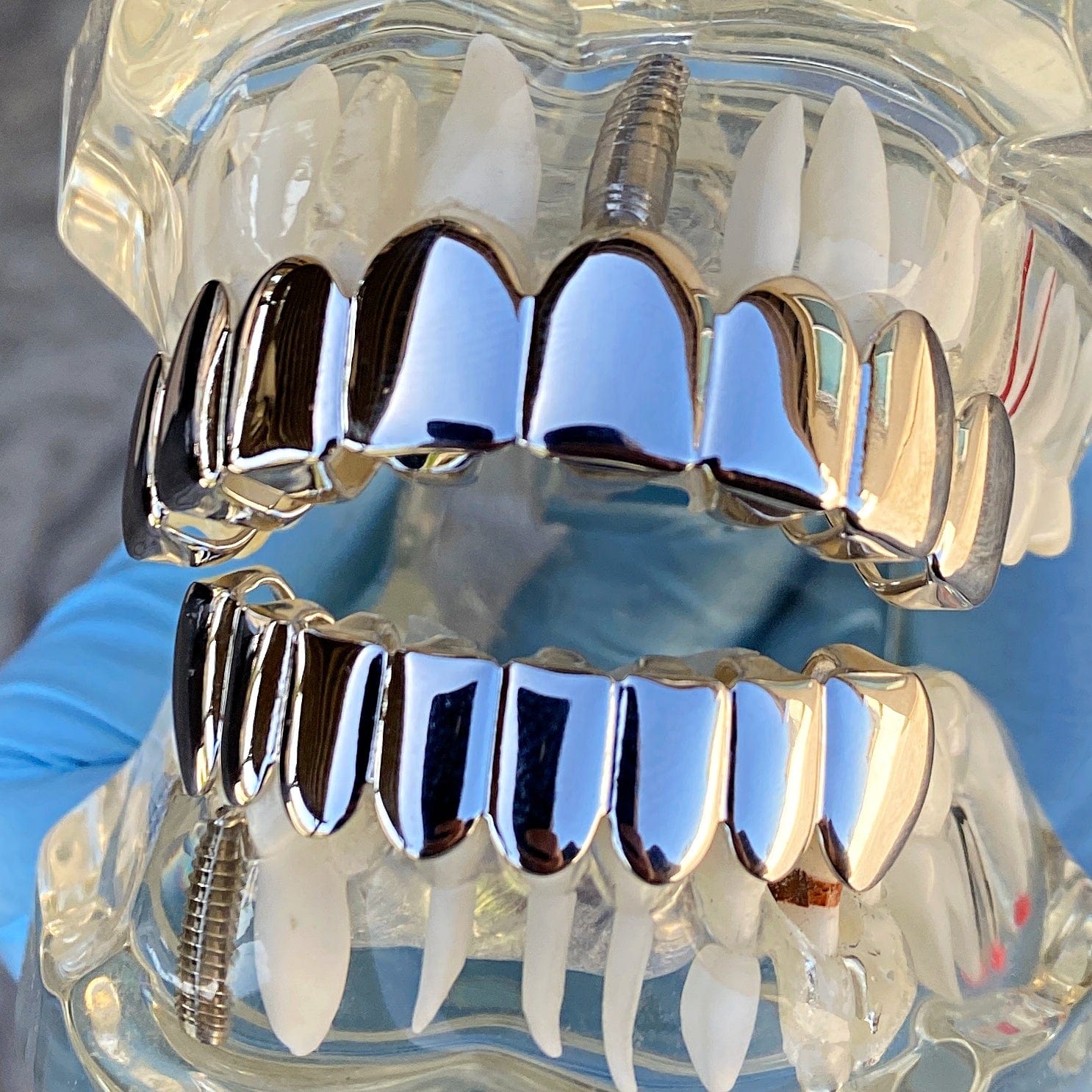 925 Sterling Silver 8 on 8 Grillz Set – Top & Bottom Teeth