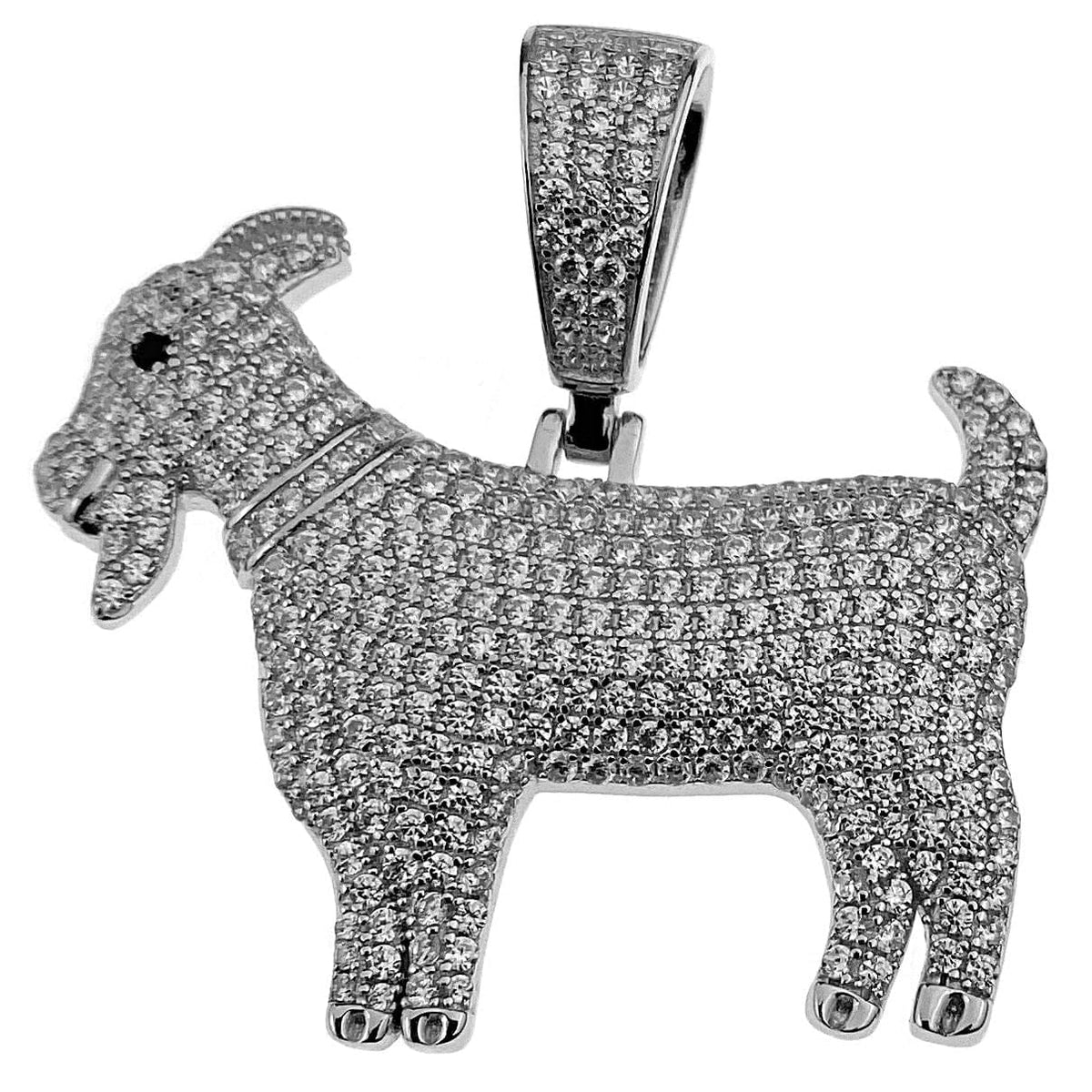 GOAT Real Solid 925 Sterling Silver Flooded Iced CZ Pendant