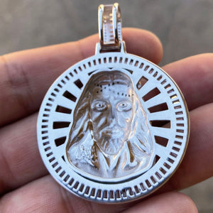 Solid 925 Sterling Silver Jesus Wheel Two-Tone Medallion Pendant