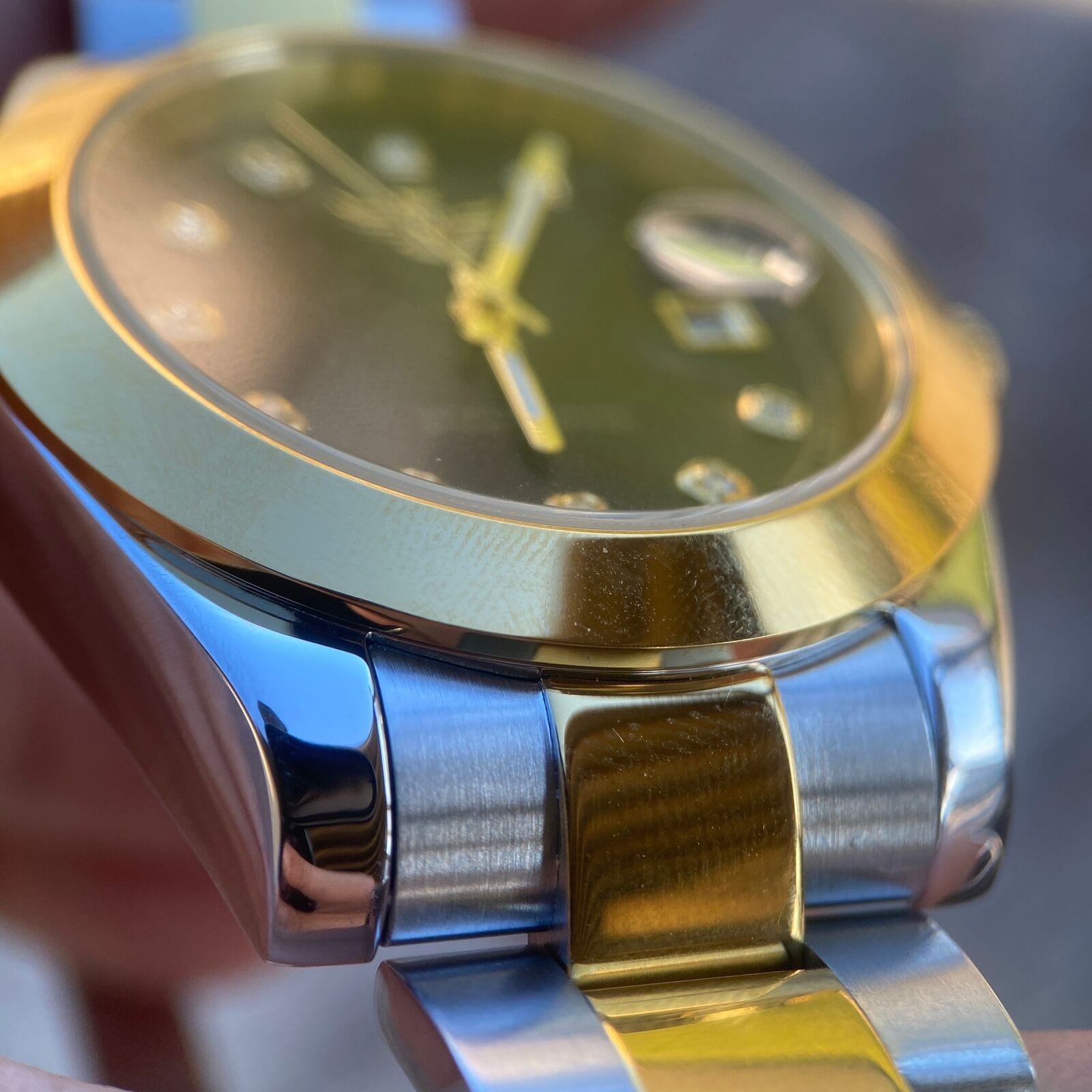 Stainless Steel Two-Tone Black Face Watch Automatic Self Wind