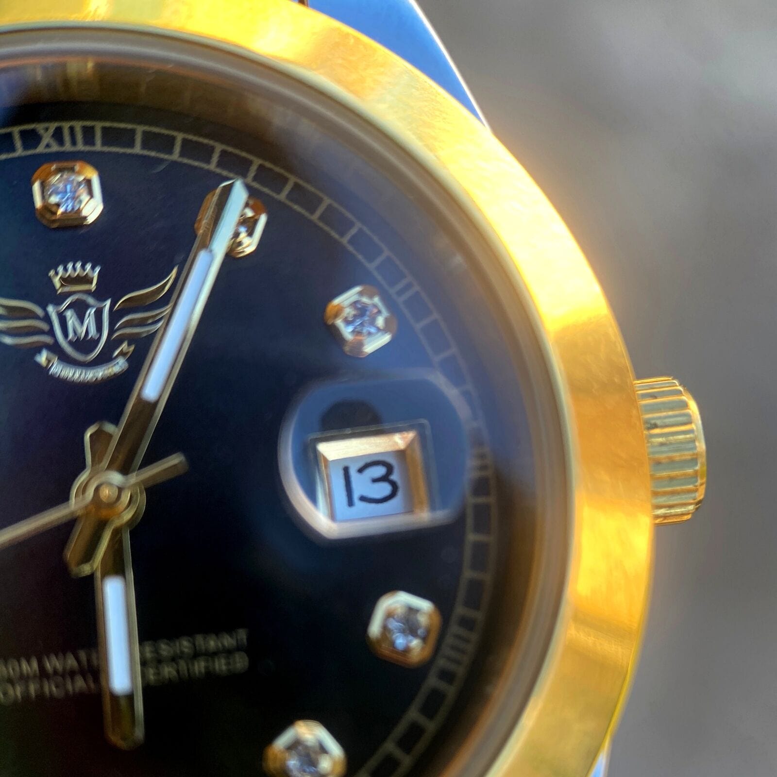 Stainless Steel Two-Tone Black Face Watch Automatic Self Wind