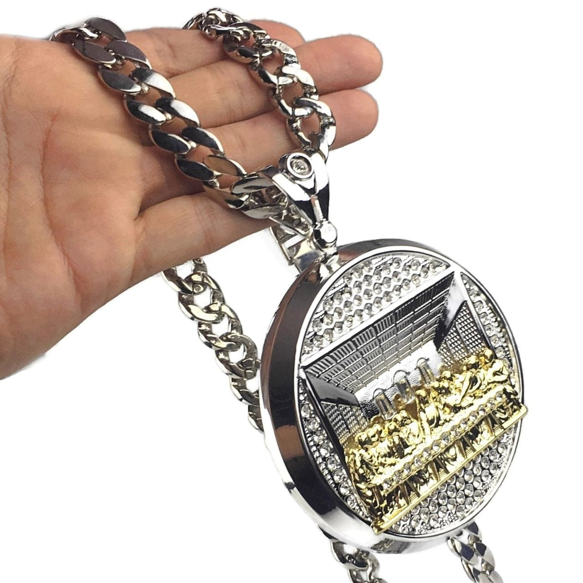 The Last Supper Two Tone Medallion Pendant 33" Silver Tone Chain