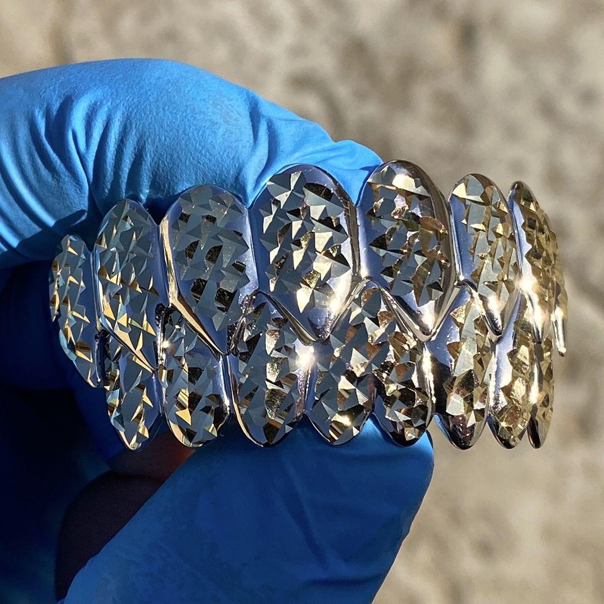 Two-Tone Diamond Cut Shark Teeth Grillz Set