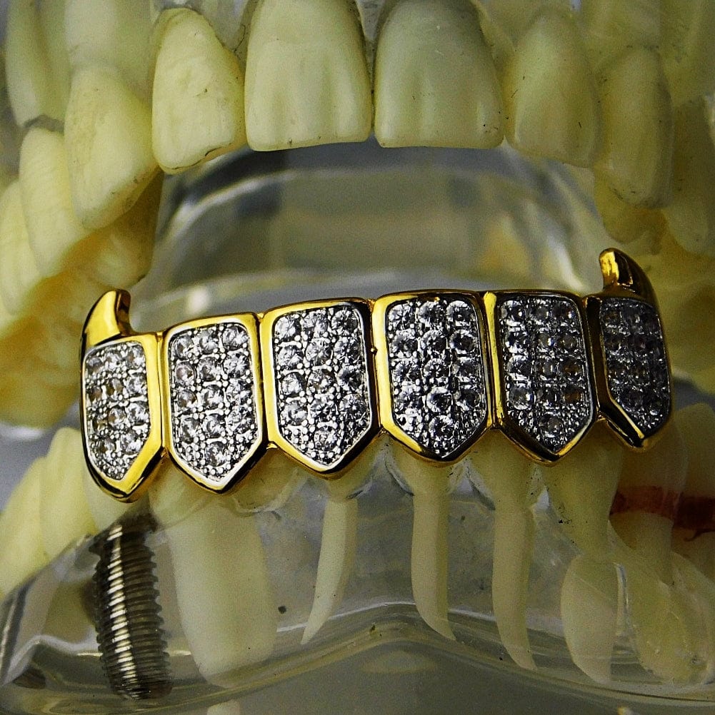 Two-Tone Premium CZ Bottom Vampire Fangs Grillz