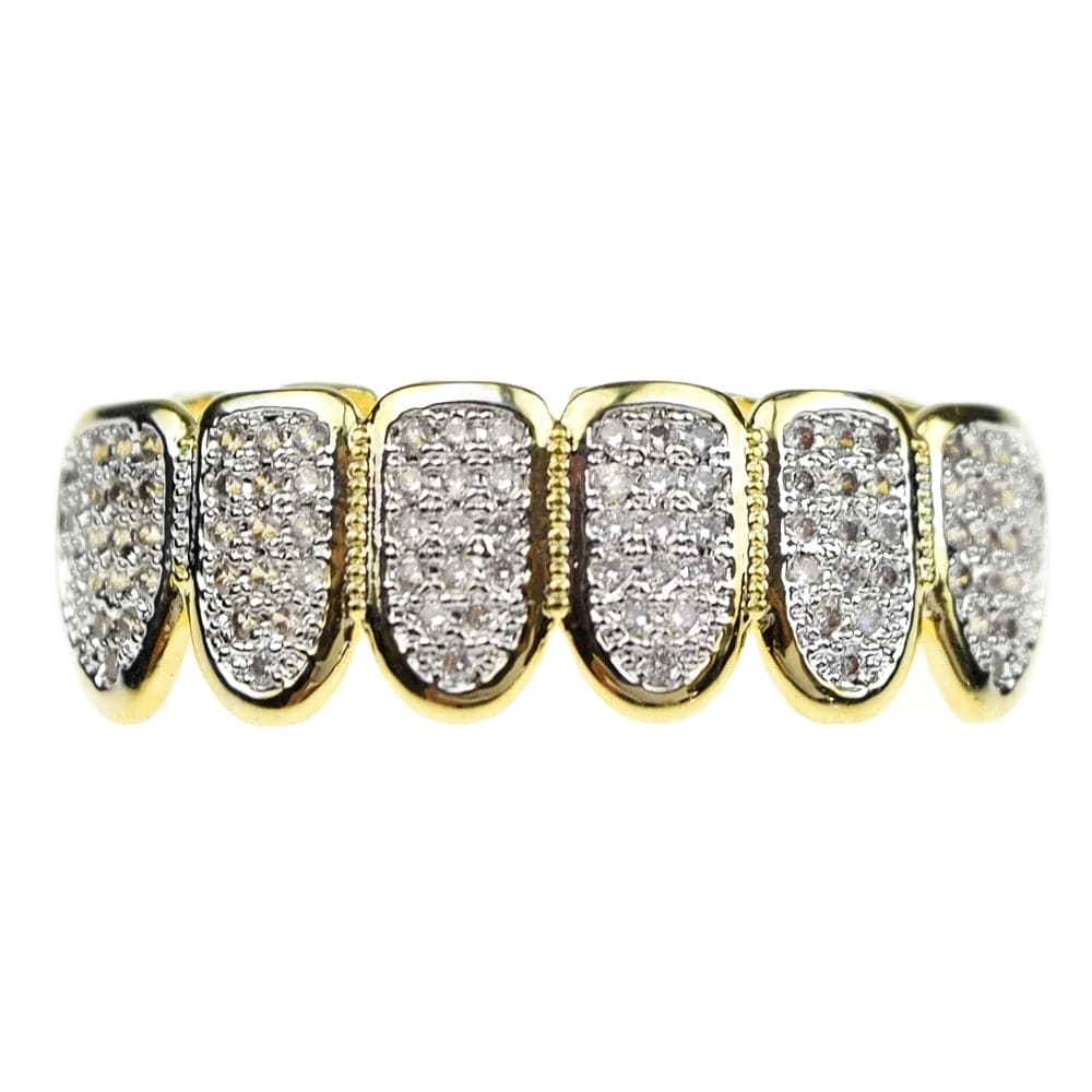 14K Gold Plated Premium CZ Iced Two -Tone Bottom Teeth Micro Pave Gril