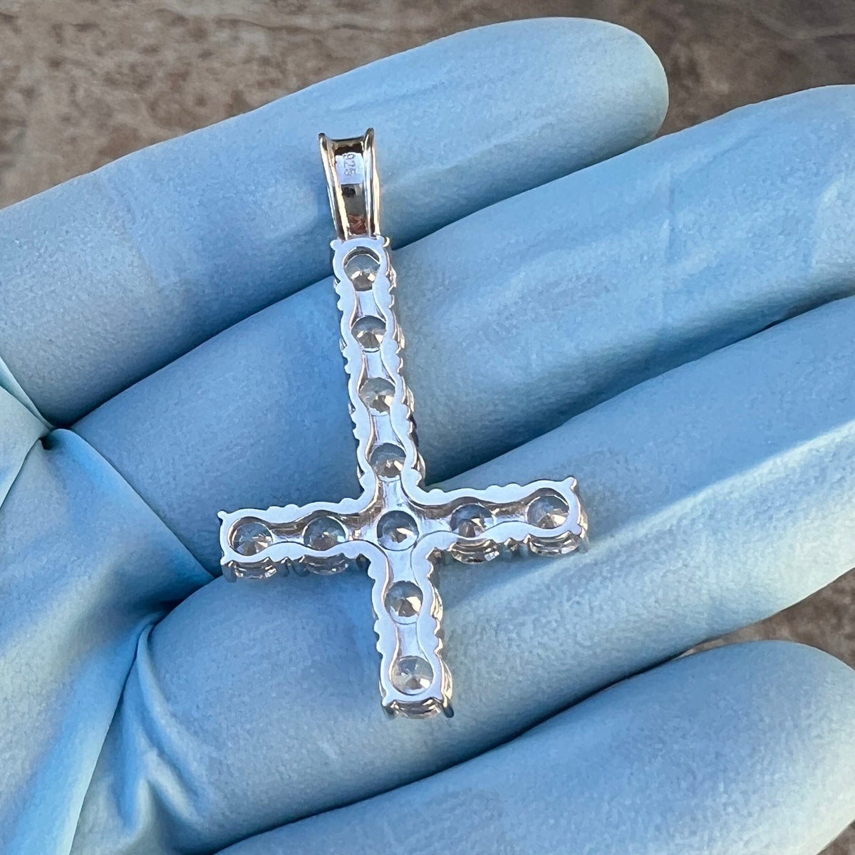 925 Sterling Silver Inverted Upside Down Cross Saint Peter Iced Bling