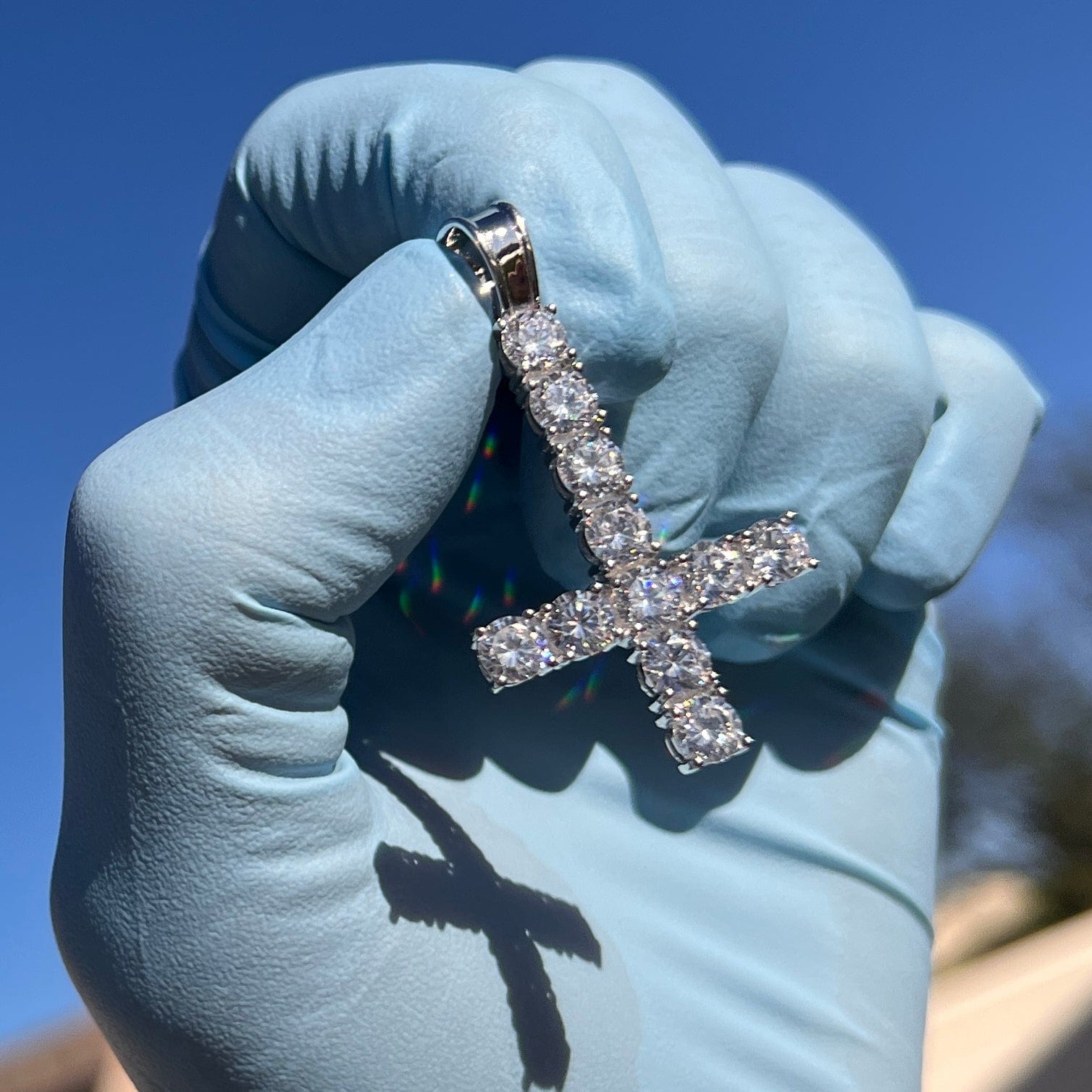 925 Sterling Silver Inverted Upside Down Cross Saint Peter Iced Bling