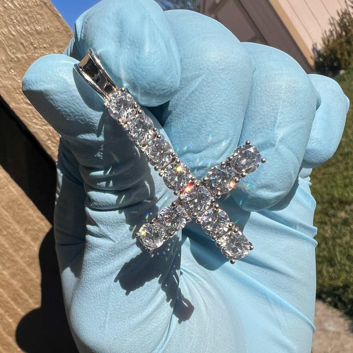 925 Sterling Silver Inverted Upside Down Cross Saint Peter Iced Bling