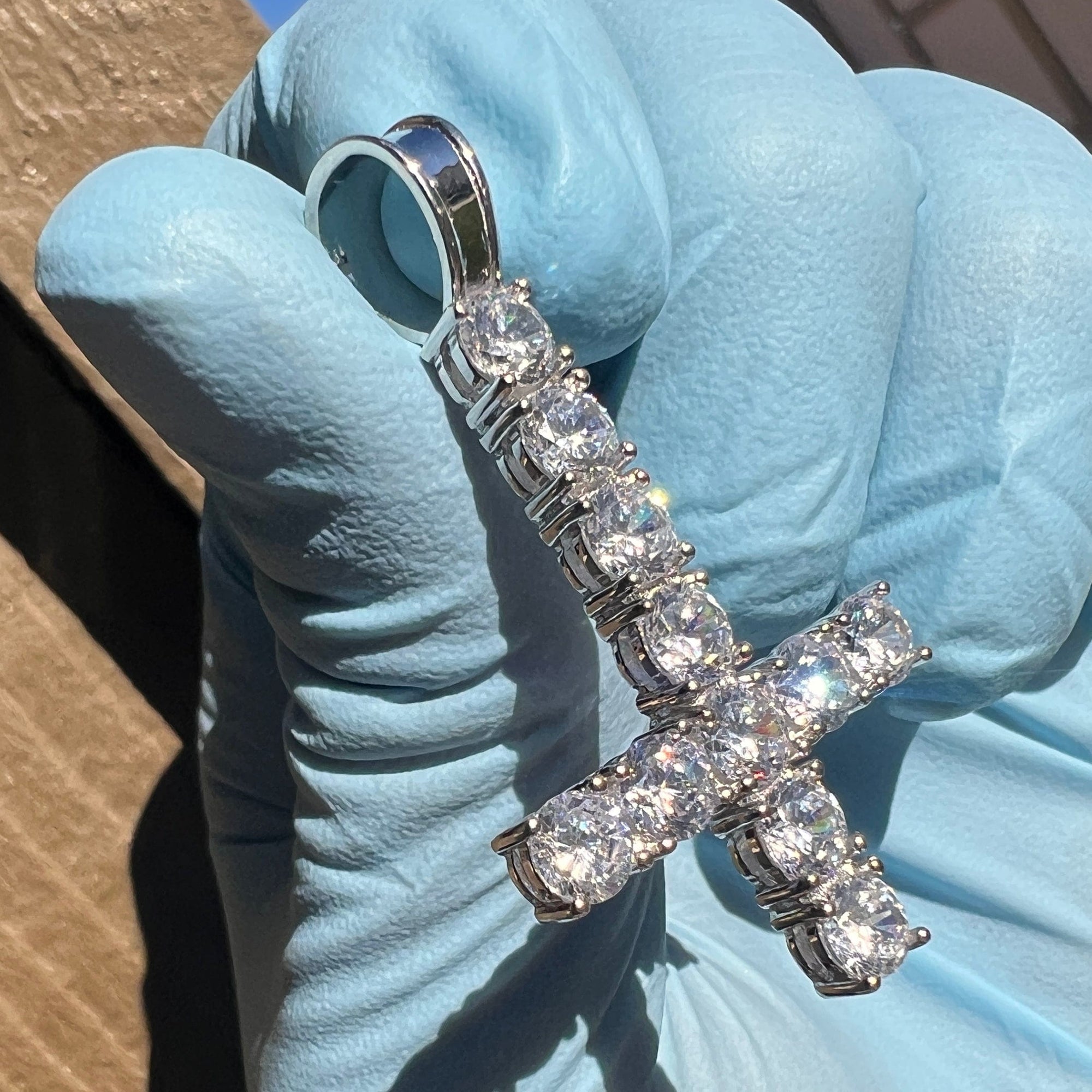 925 Sterling Silver Inverted Upside Down Cross Saint Peter Iced Bling