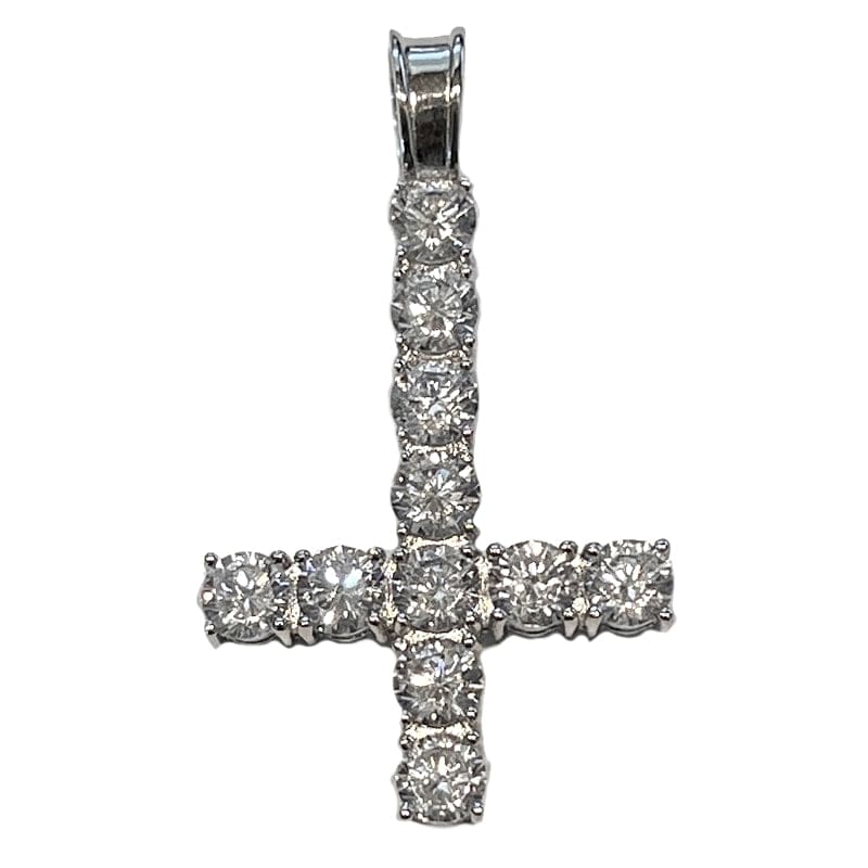 925 Sterling Silver Inverted Upside Down Cross Saint Peter Iced Bling