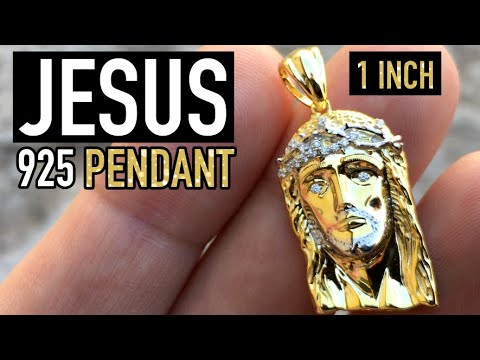 14K Gold Plated 925 Sterling Silver Jesus Head Two-Tone Pendant 1"