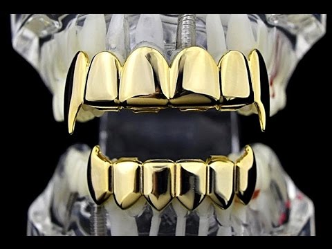 14k Gold Plated Full Vampire Fangs Grillz Set